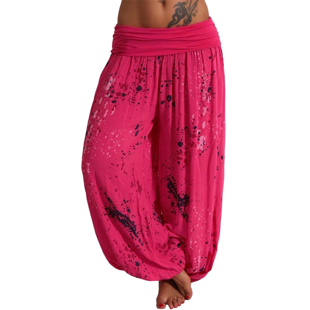 Pants for Women Elastic Ladies Printed Band Width Loose Leg Casual ...