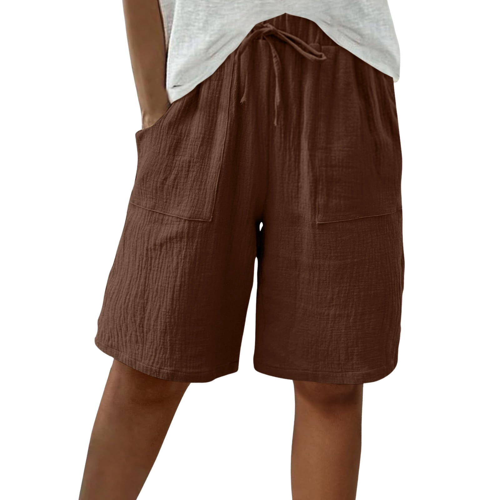Pants for Women Elastic Shorts Knee Length High Waisted Summer 2026 ...