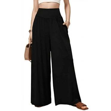 CLOISE Casual Wide Leg Pants for Women Plus Size Casual Wide Leg Pants With Pockets High Waisted ...
