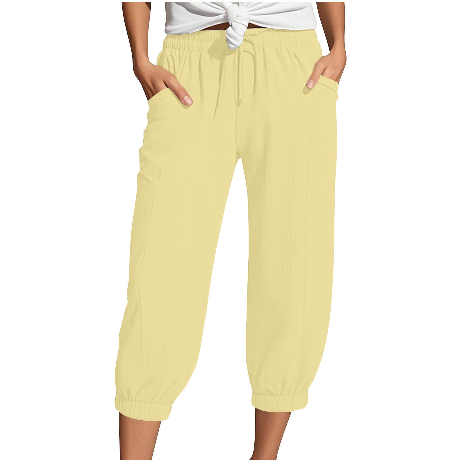 Pants for Women Work Fashion Striped Printed Side Elastic Waist Ninth ...