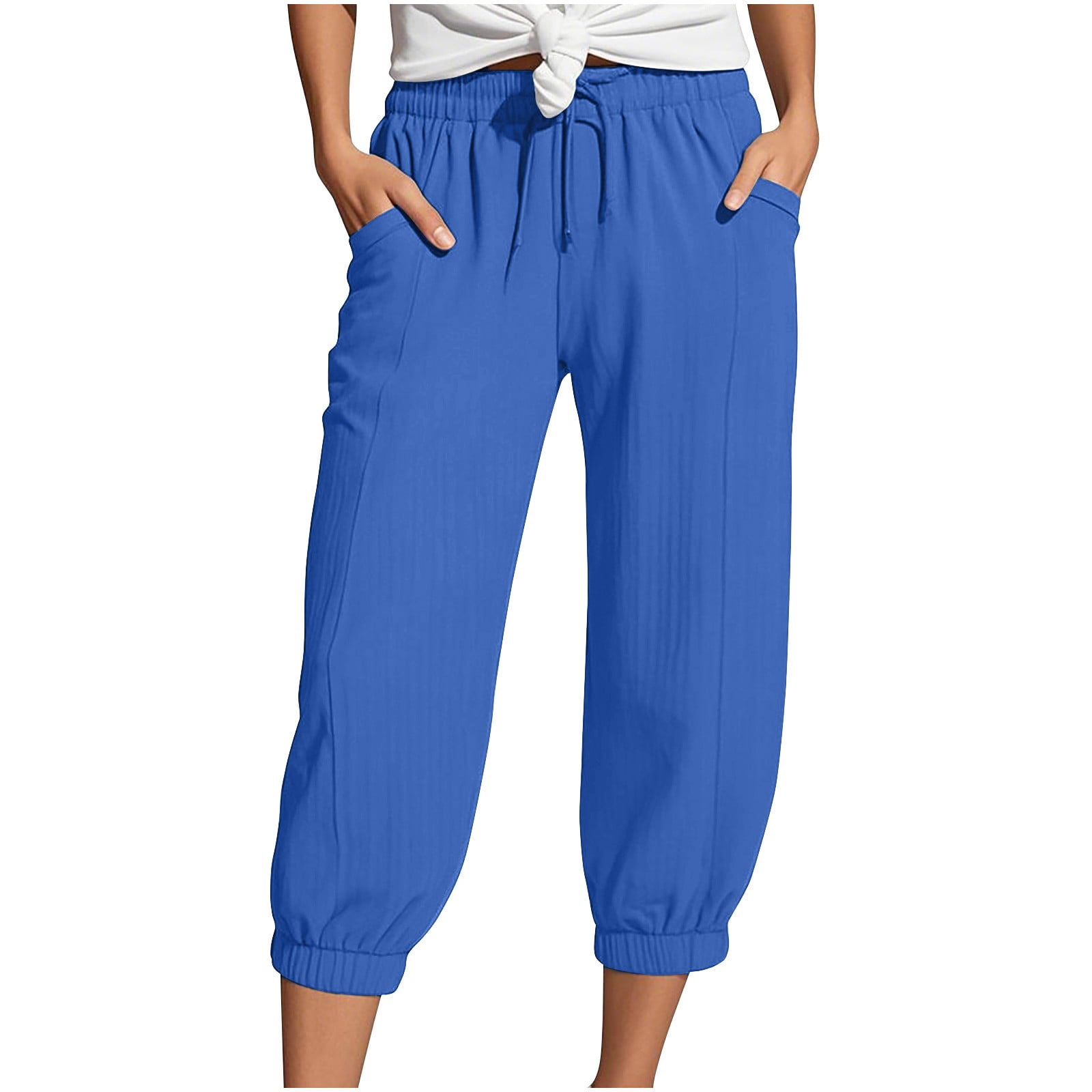 Pants for Women Work Fashion Striped Printed Side Elastic Waist Ninth ...