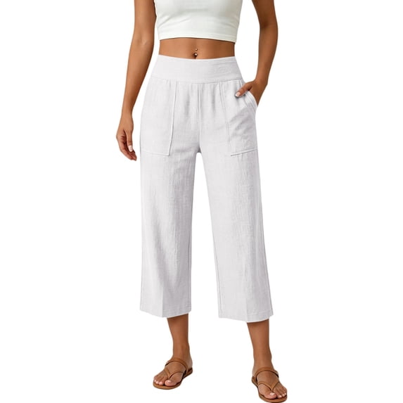 Pants for Women Work Solid Color Cotton Linen High Waisted Three ...