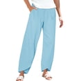 Pants for Women Work Striped Elastic Waist Cotton Linen Nine Point With ...