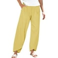 Pants for Women Work Striped Elastic Waist Cotton Linen Nine Point With ...