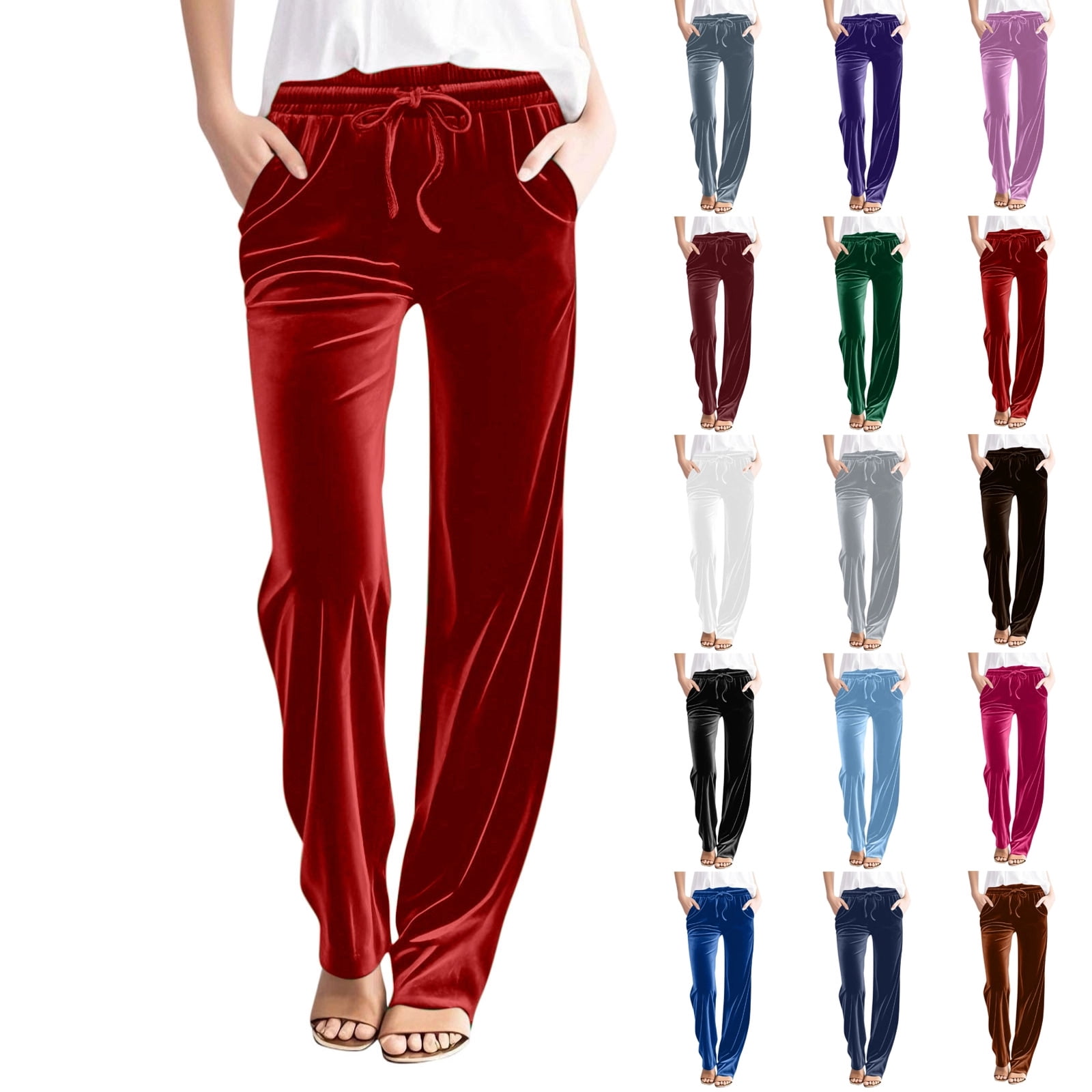 Pants for Women with Pockets Soft Dressy Casual Elastic Waist Warm ...