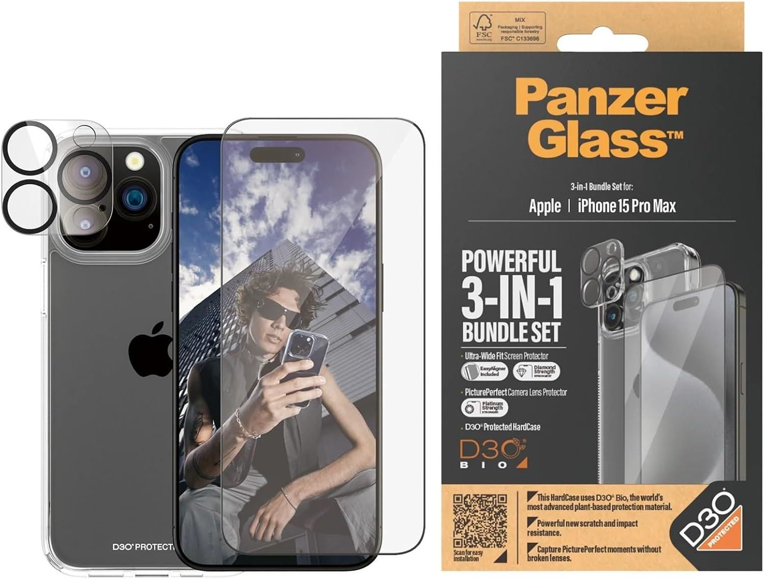 Panzer Glass Powerful 3 in 1 Bundle Pack for iPhone 15 Pro Max 6.7" - B1172+2812 - Walmart.com