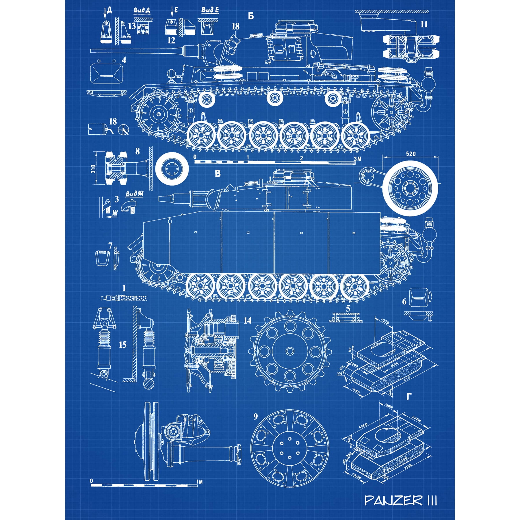 Panzer III 3 German Medium Tank Blueprint Plan Extra Large XL Wall Art ...