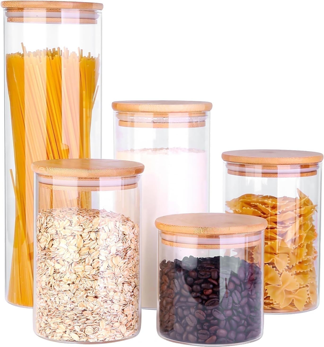 Panzexin Glass Food Storage Jars, Food Containers with Airtight Bamboo ...