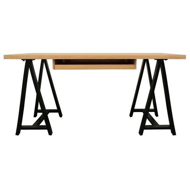 Paolini Solid Wood Executive Desk with Keyboard Drawer in Ivory Finish ...