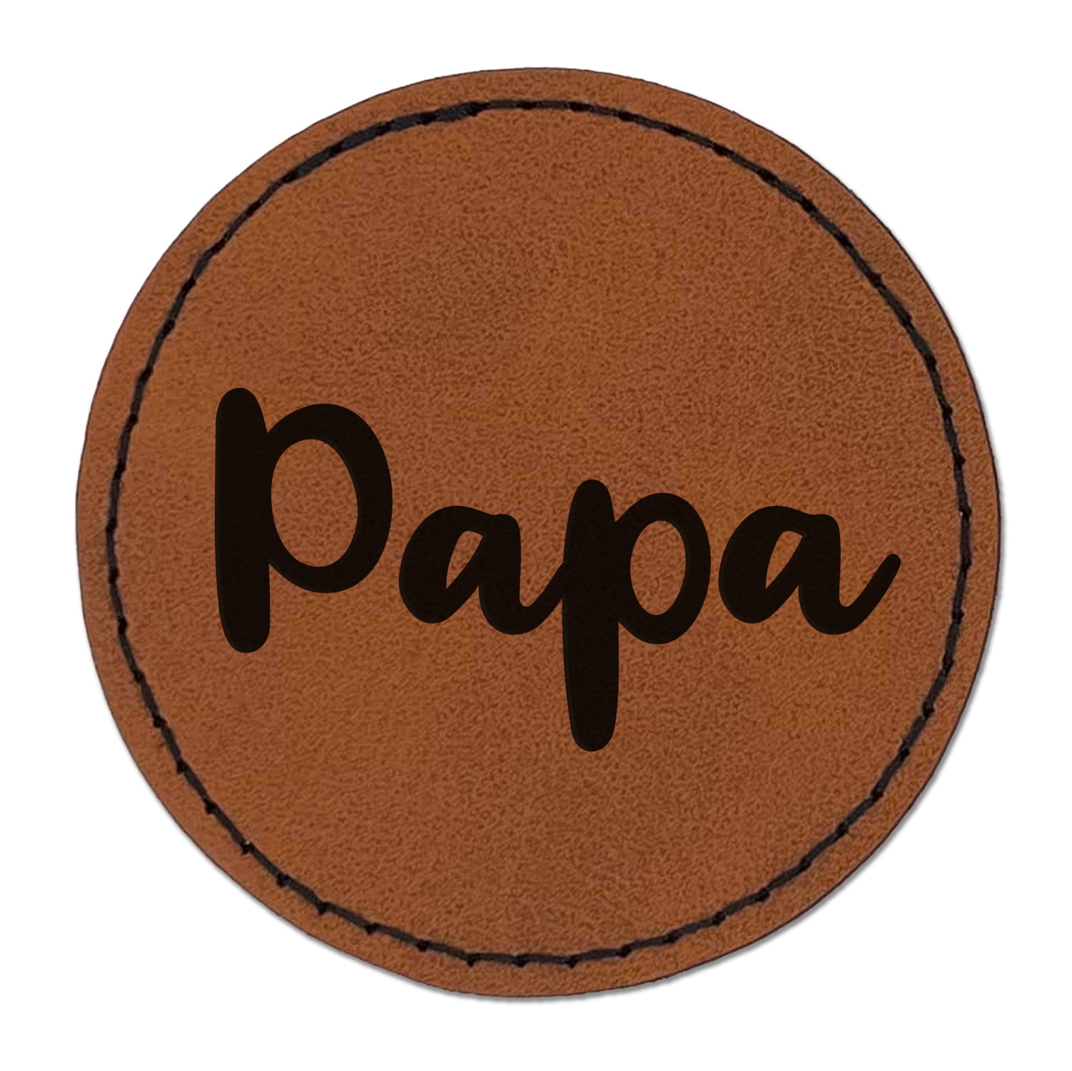 Papa Cursive Text Dad Father 2.5" Faux Leather Round Engraved Iron-On ...