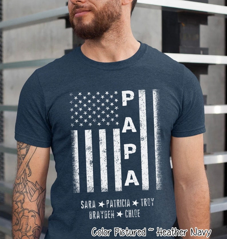 Papa Flag Shirt, Personalized Papa Shirt with Kids Names, Father's Day ...