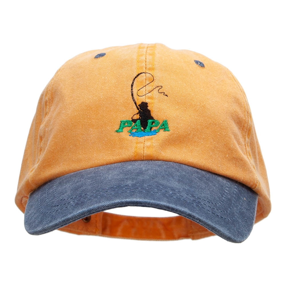 Papa Fly Fishing Embroidered Pigment Dyed Wash Caps - Mustard Navy OSFM ...