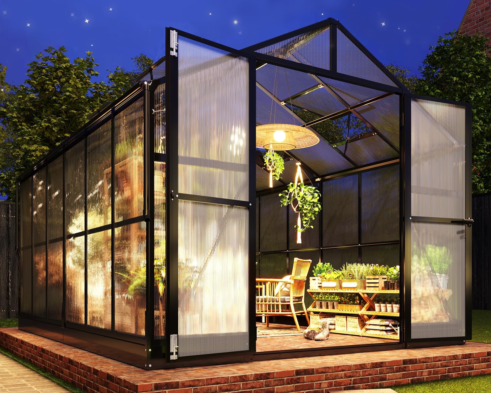 Jocisland 8x18x7ft Polycarbonate Greenhouse, Green House with Quick ...