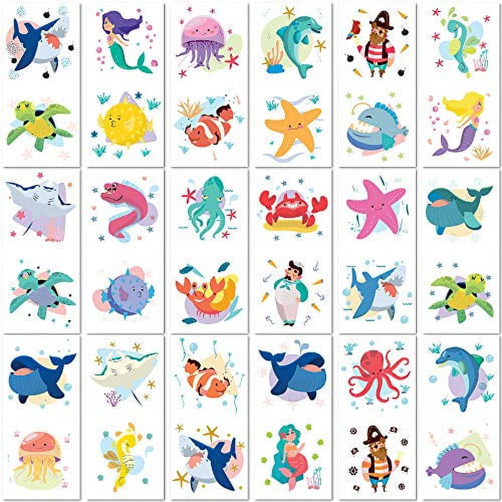 PapaKit Cute Ocean Animals 36 Temporary Fake Tattoo Set, 18 ...