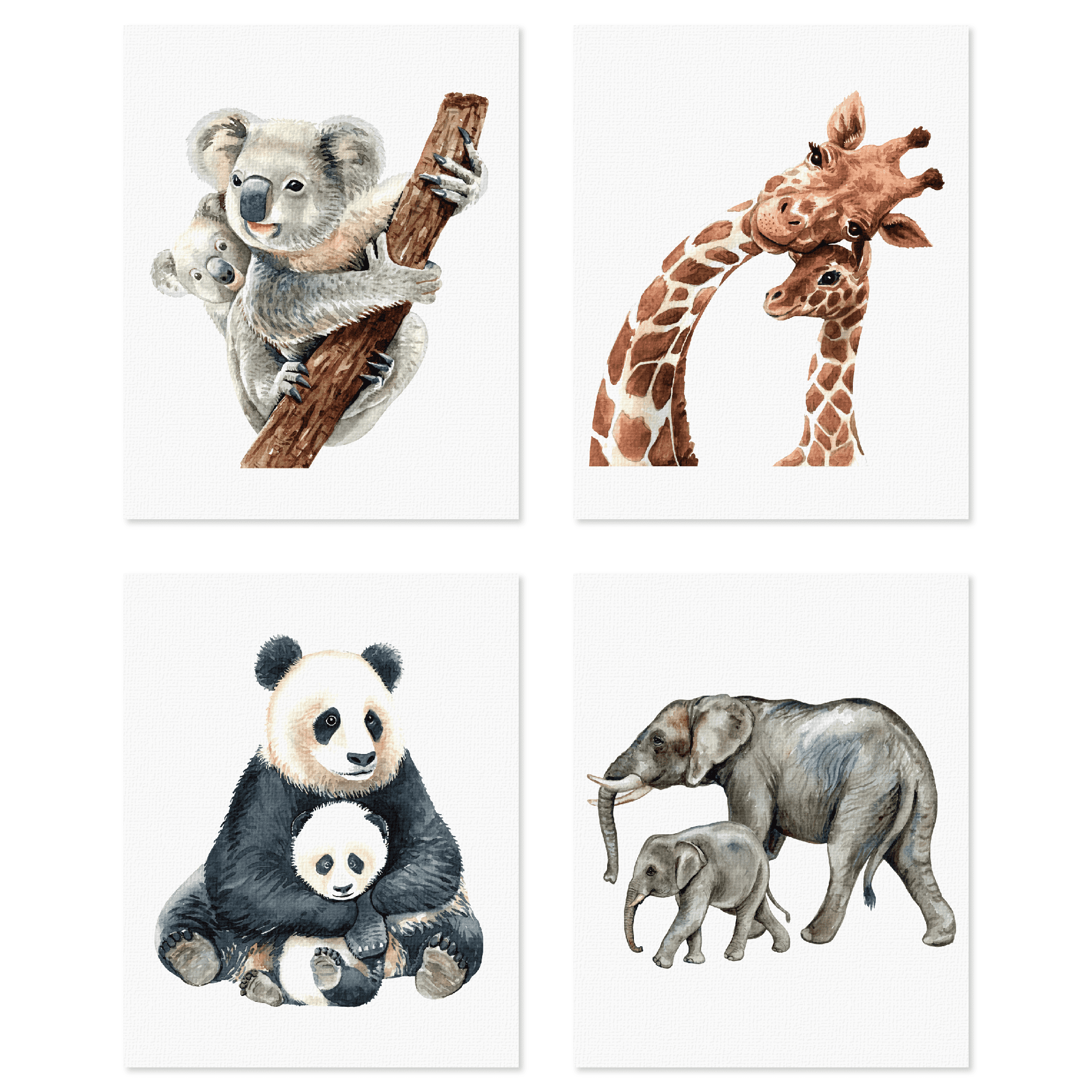 PapaKit Mommy and Baby Animal Families - 4 Piece 8x10 inches Unframed ...