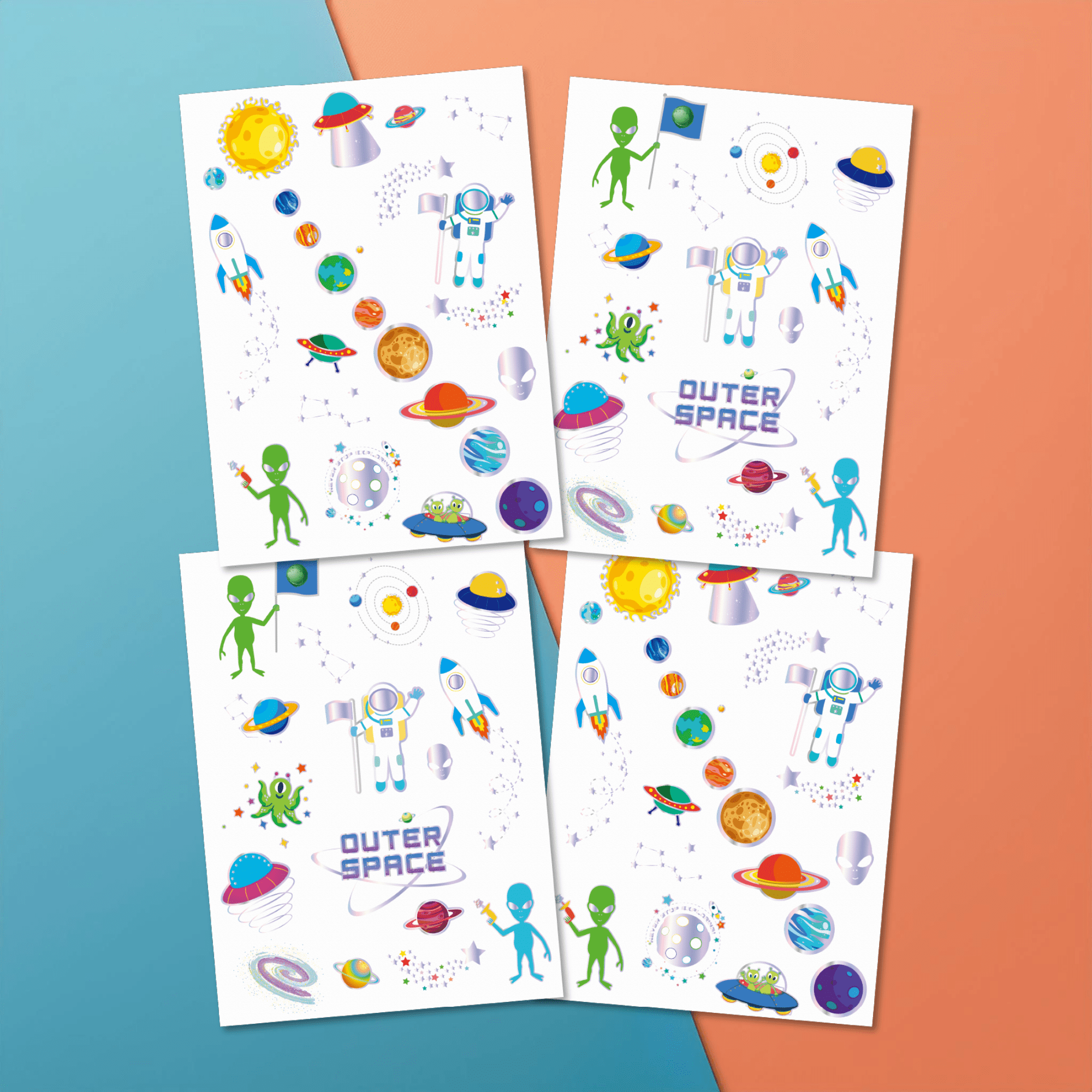 PapaKit Outer Space Temporary Fake Tattoo Set, 4 Sheets 38 Styles with ...