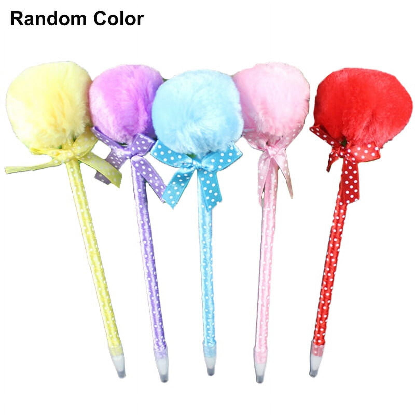 Papaba Ballpoint Pen,Cute Plush Faux Fur Pom Pom Bowknot Polka Dot ...