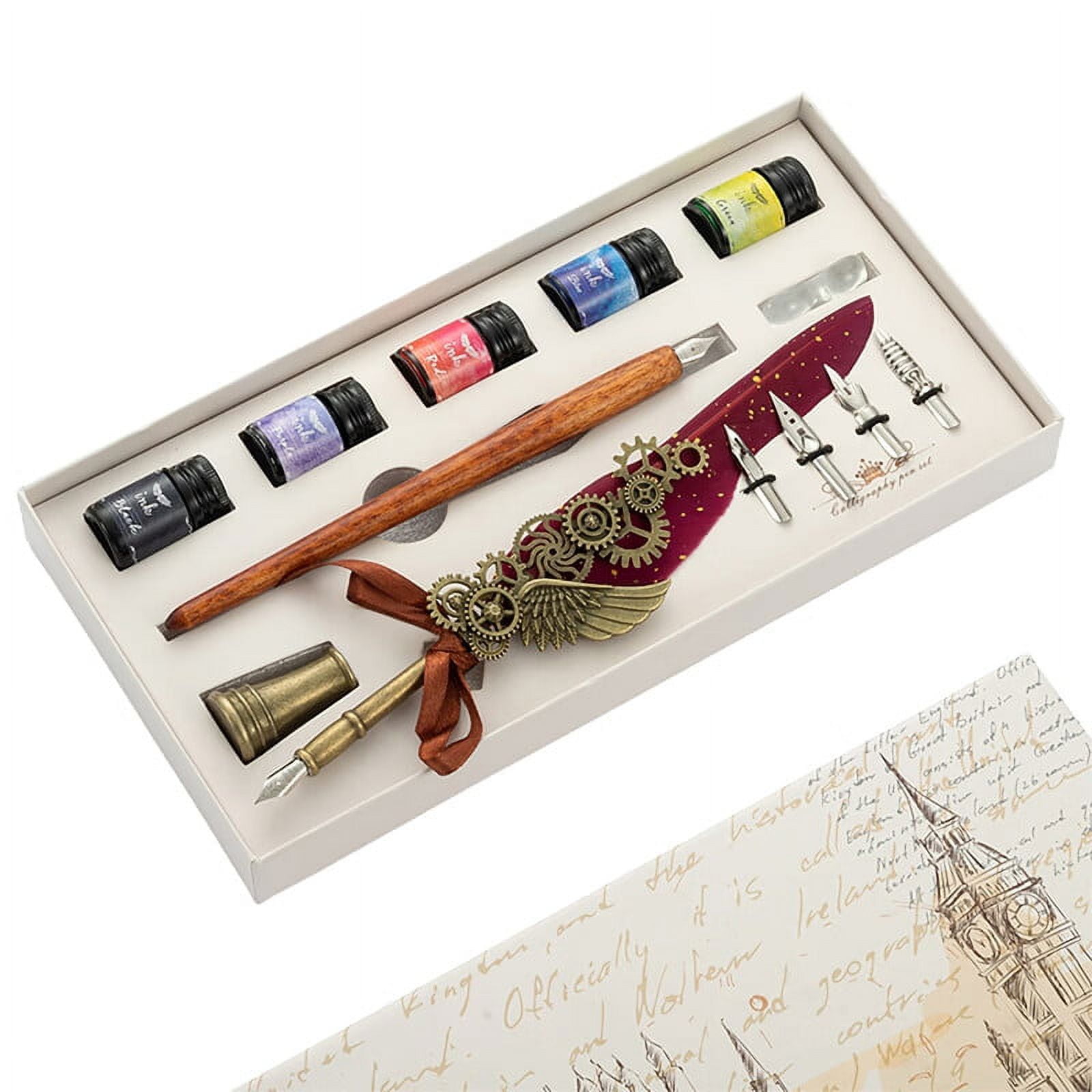 Papaba Quill Pen Set,1 Set Gear Decoration Quill Pen Set Nice-looking ...