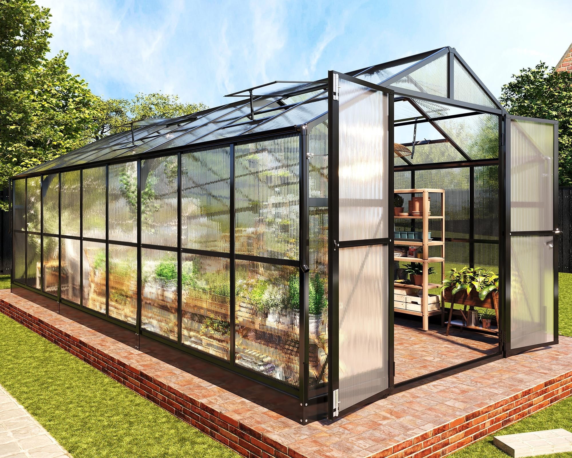 Jocisland 8x18x7ft Polycarbonate Greenhouse, Walk in Greenhouse with ...
