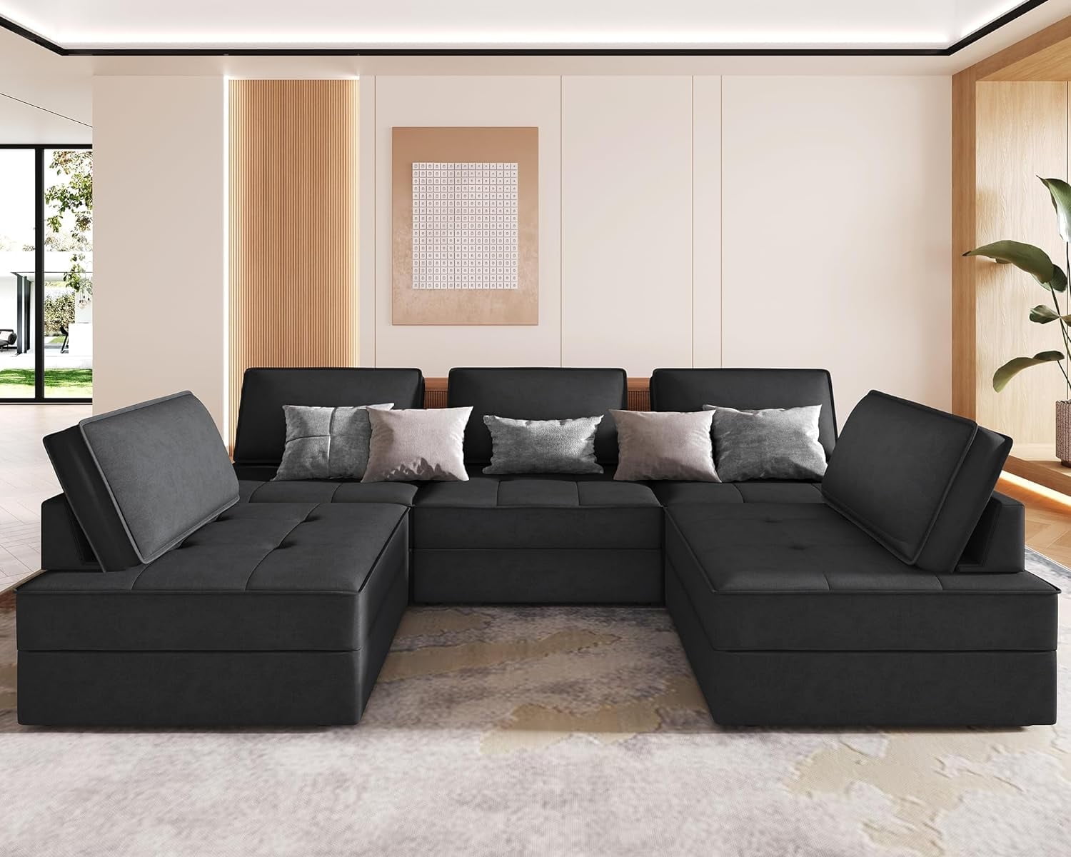 Merluxy 5 Seater Modular Sectional Couch- Convertible U Shaped Sectional Sofa, 32" Seat Couch ...