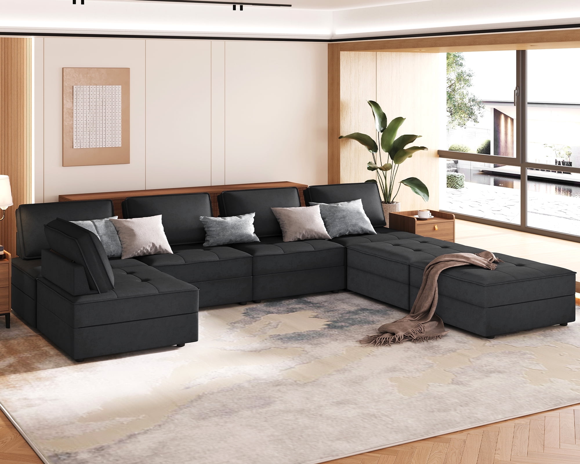 Merluxy 7 Seater Modular Sectional Couch- Convertible U Shaped Sofa, 32" Seat Couch for Living ...