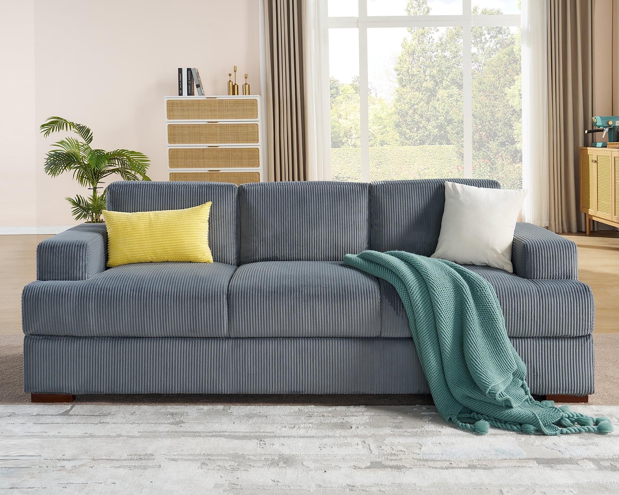 Papajet 89in Couch, 3 Seater Sofa with Wood Legs, Deep Seat Couches for ...