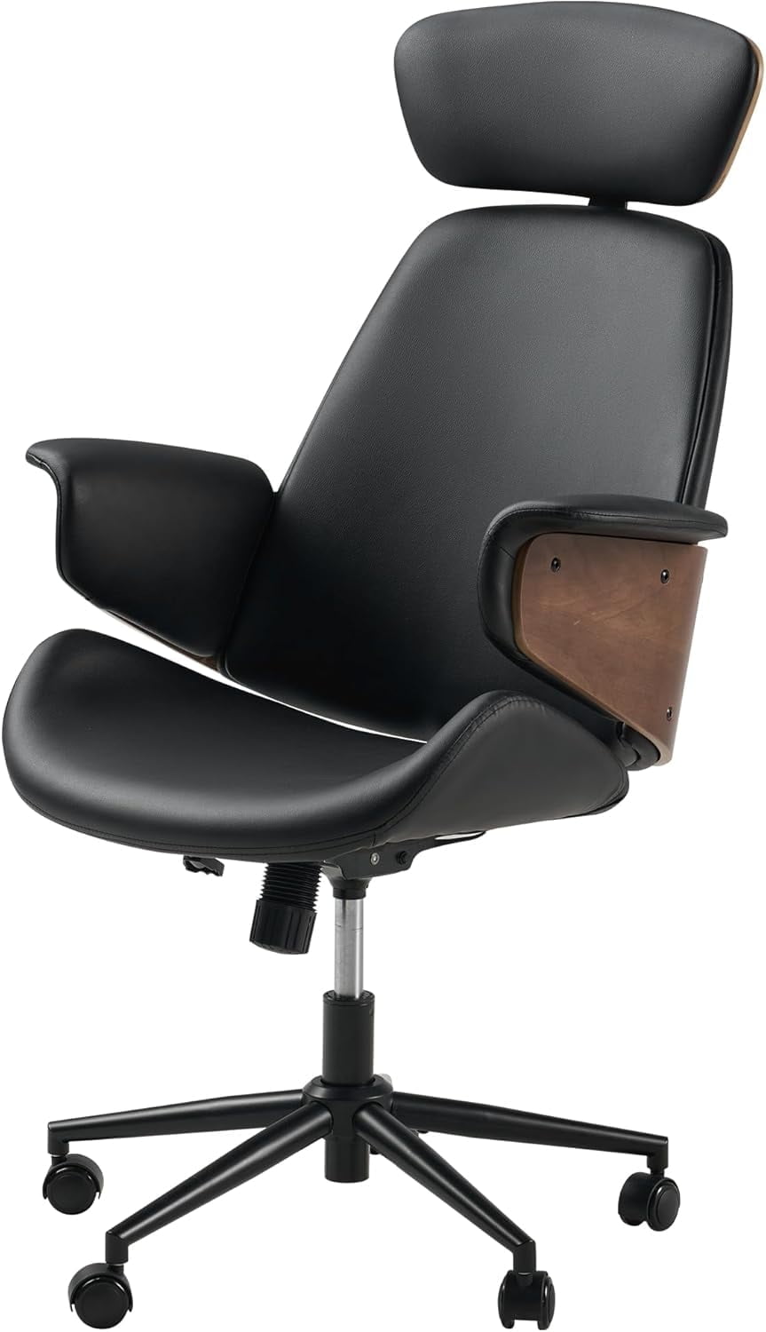 Papajet Home Office Chair with Bentwood Arms, PU Leather Swivel Desk ...
