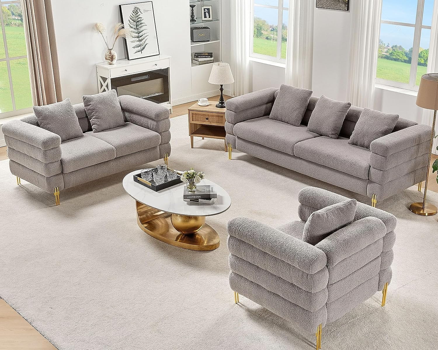 Papajet Indoor Extra Large Modern Sofa Couch, 3 Piece Set, 24'' Deep ...