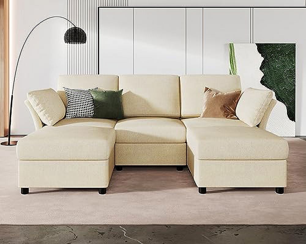 Merluxy Modular Sectional U Shaped Sofa with Ottomans, 5 Seats Couch for Living Room, Beige ...