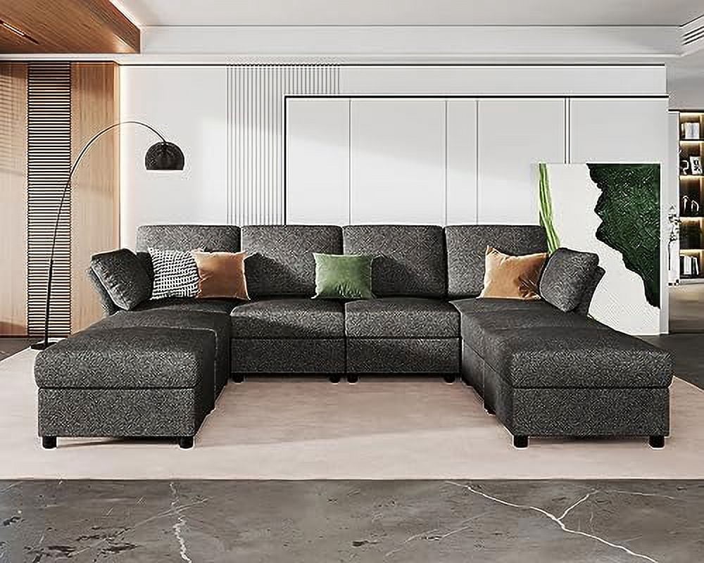 Papajet U Shaped 8 Seats Sectional Couch with Ottomans, Grey Chenille ...