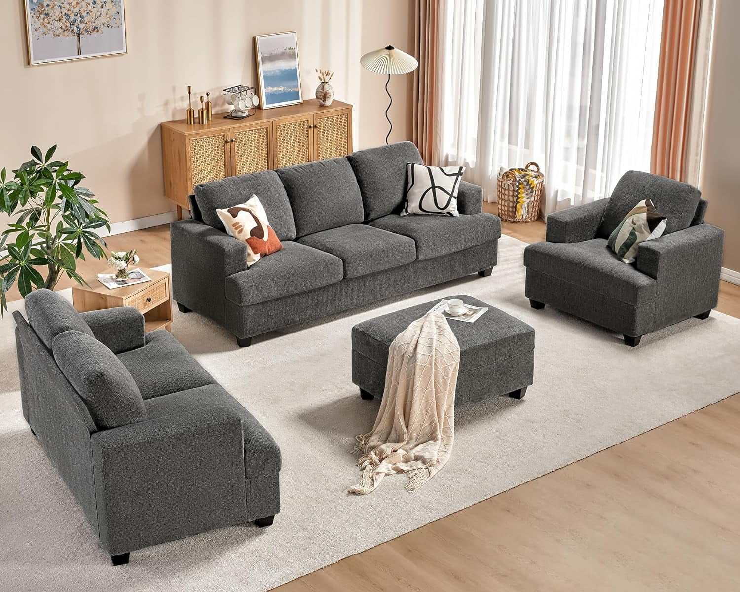 Papajet Sofa, 3 Piece Set Modern Couches with Ottoman, Comfy Couches ...