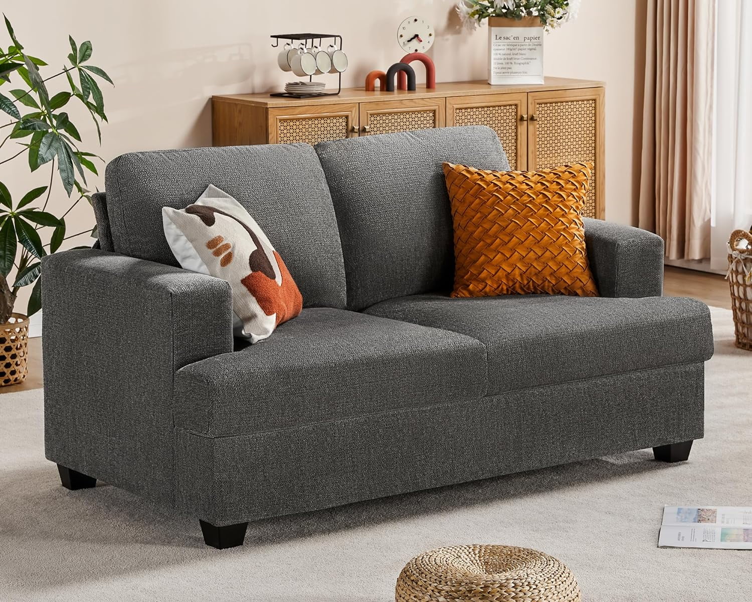 Papajet Sofa, Modern Couch with Deep Seats, 64 inch Wide Loveseat for ...