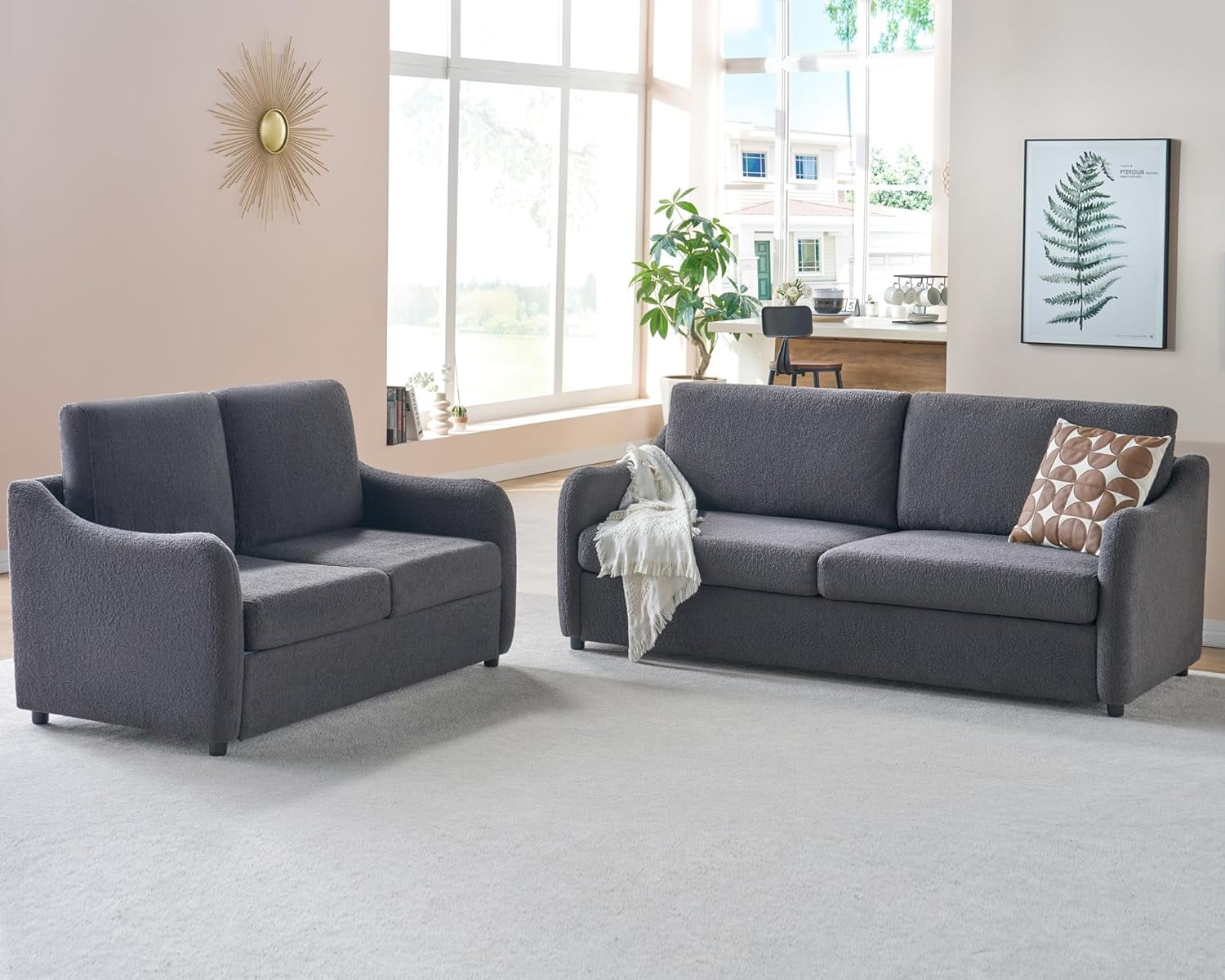 Papajet Sofa with Sleek Curved Armrest, 2 Piece Couch for Living Room ...