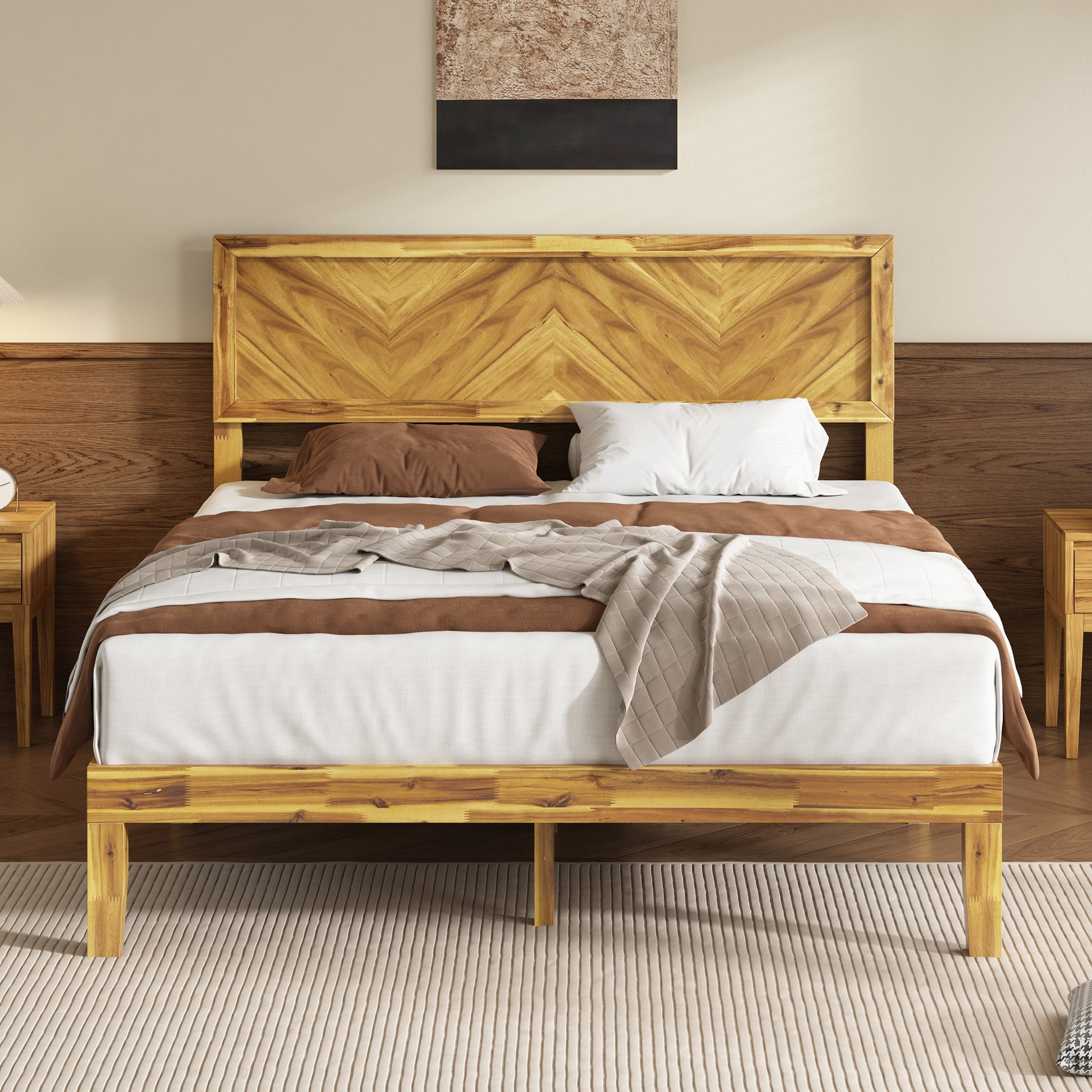 Papajet Twin Size Solid Acacia Wood Bed Frame with Smooth Pattern ...