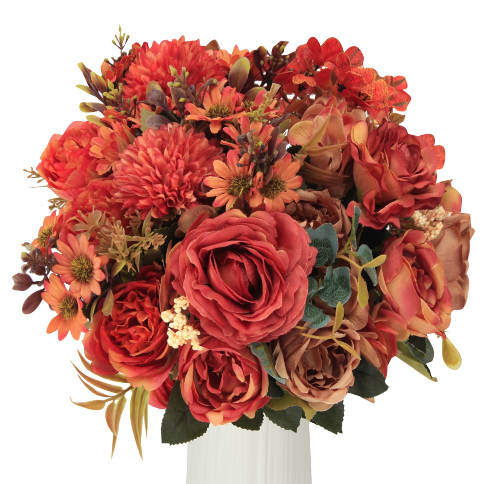 PapakeNook 5 Bunches of Artificial Flowers,Burnt Orange Silk Artificial ...