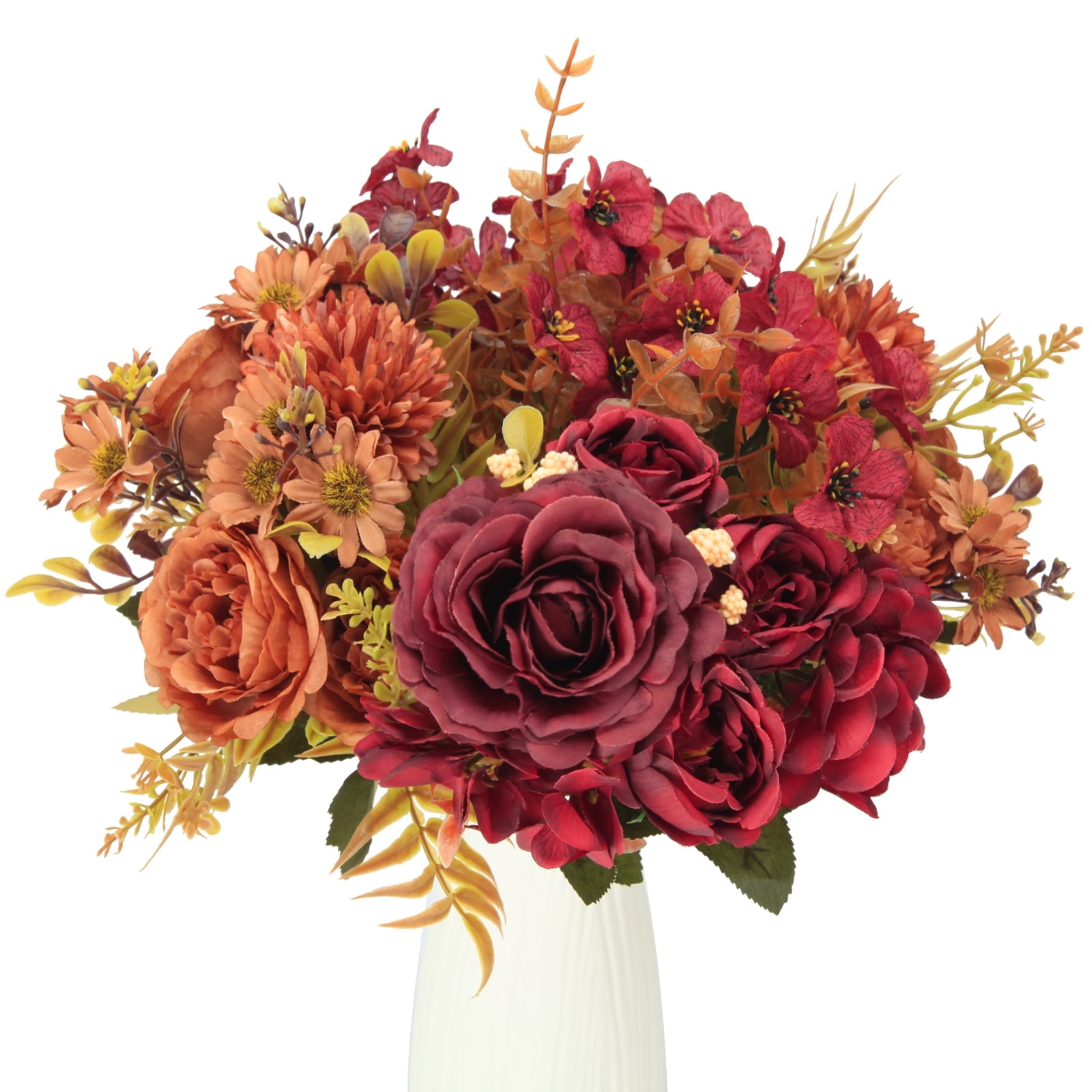 PapakeNook 5 Bunches of Artificial Flowers,Mixed Deep Red Brown Silk ...