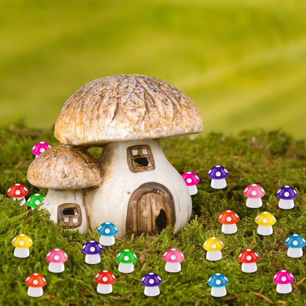 Papapt 100pcs Mini Resin Mushroom 8 Colors Small Mushrooms Figures Tiny ...