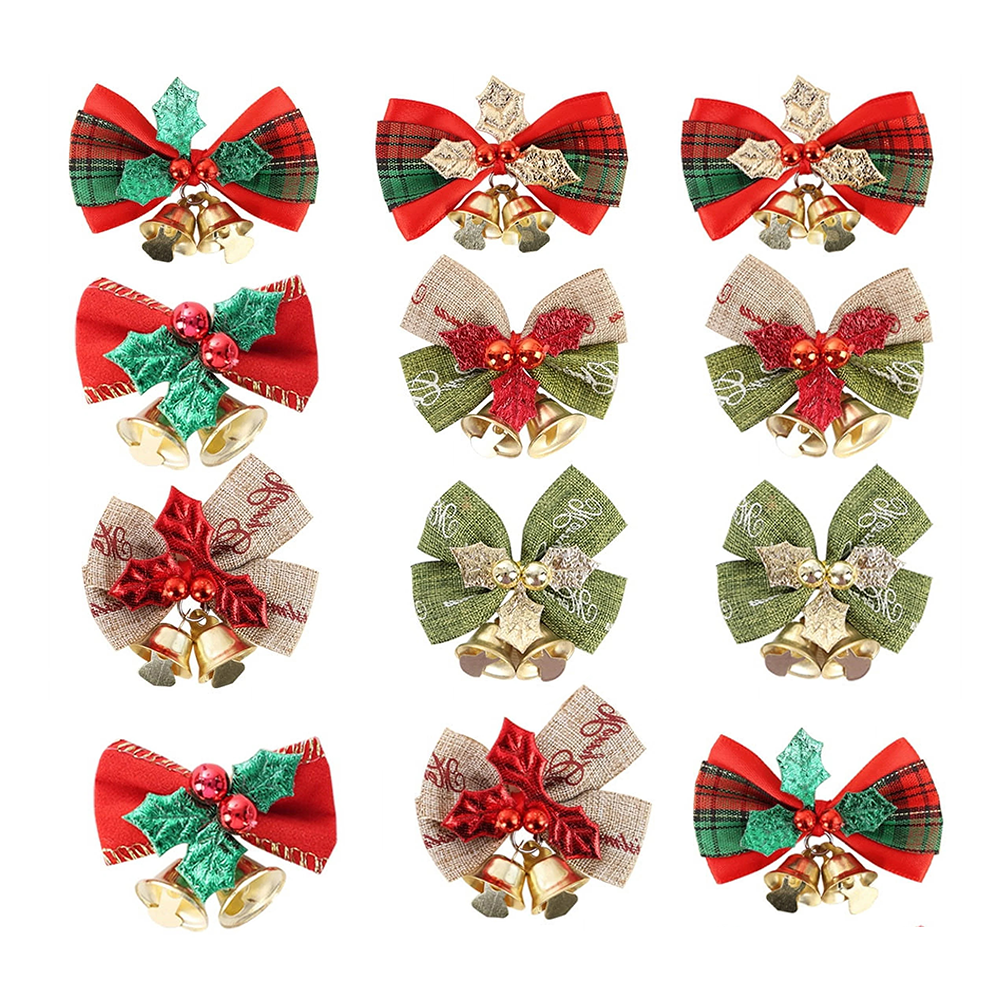 Papapt 12PCS Mini Bows with Bells, Tiny Christmas Bows Small Bowknot ...