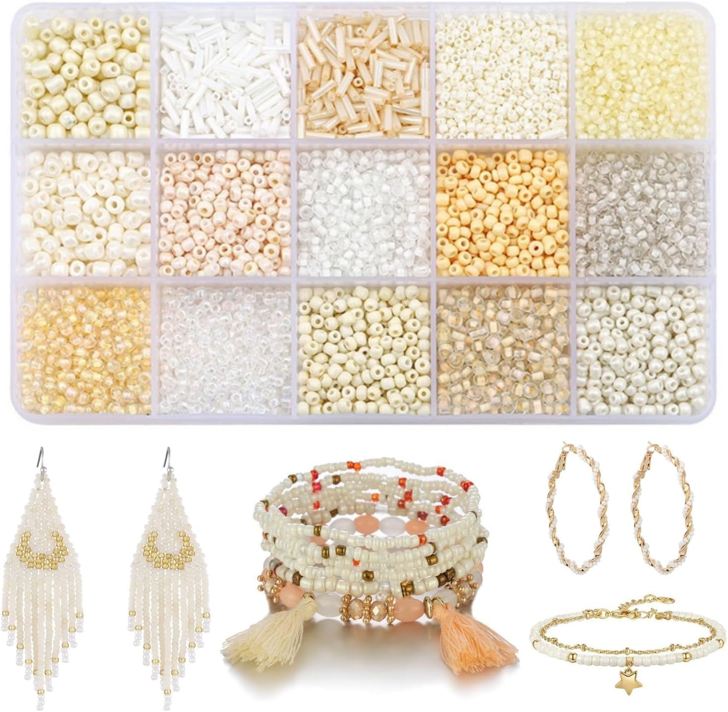 Papapt 15 Color 4mm Small Assorted Glass Seed Beads,3mm Bugle Beads ...