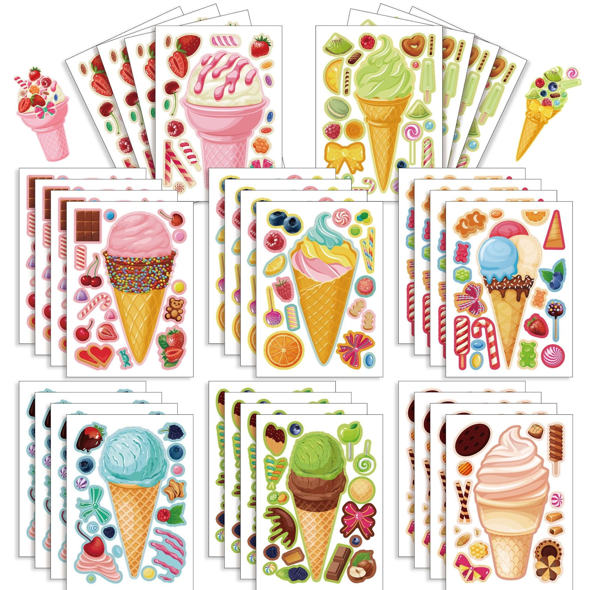 Papapt 16 Sheets Make Your Own Ice Cream Stickers for Kids Toddlers ...