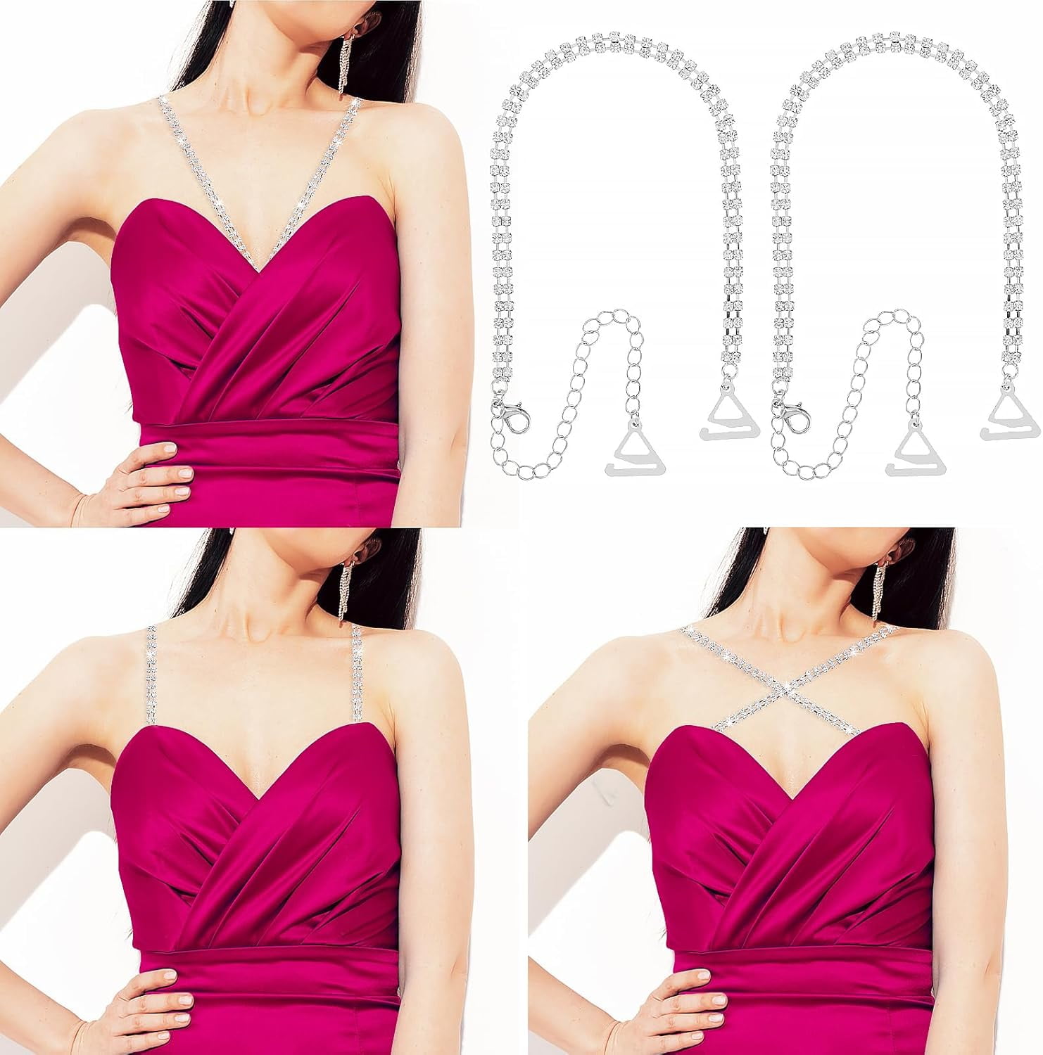 Papapt 2Pairs Rhinestone Bra Straps, Wedding Dress Straps for Strapless ...