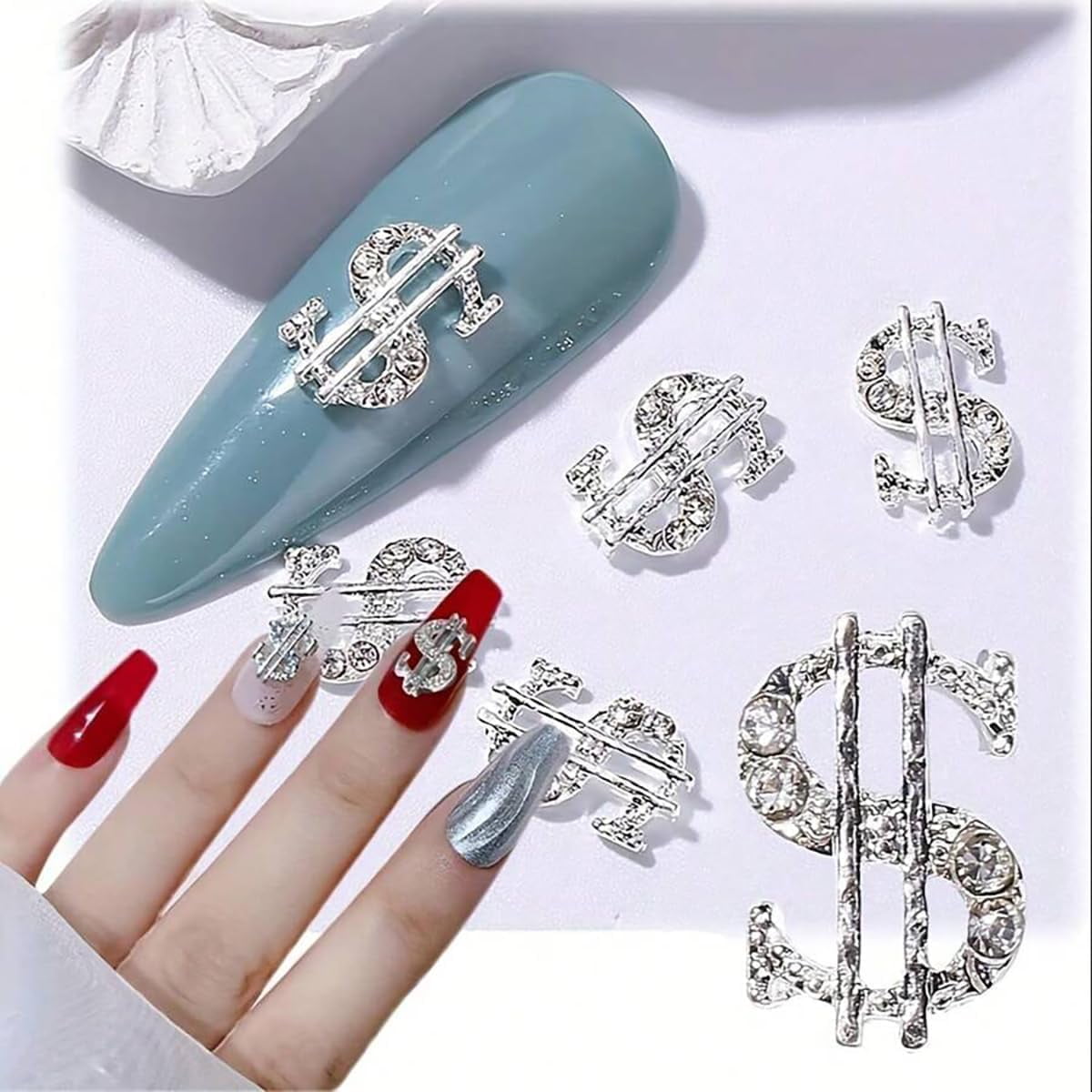 Papapt 40PCS Money Dollar Nail Charms Silver and Gold 3D Alloy Dollar ...