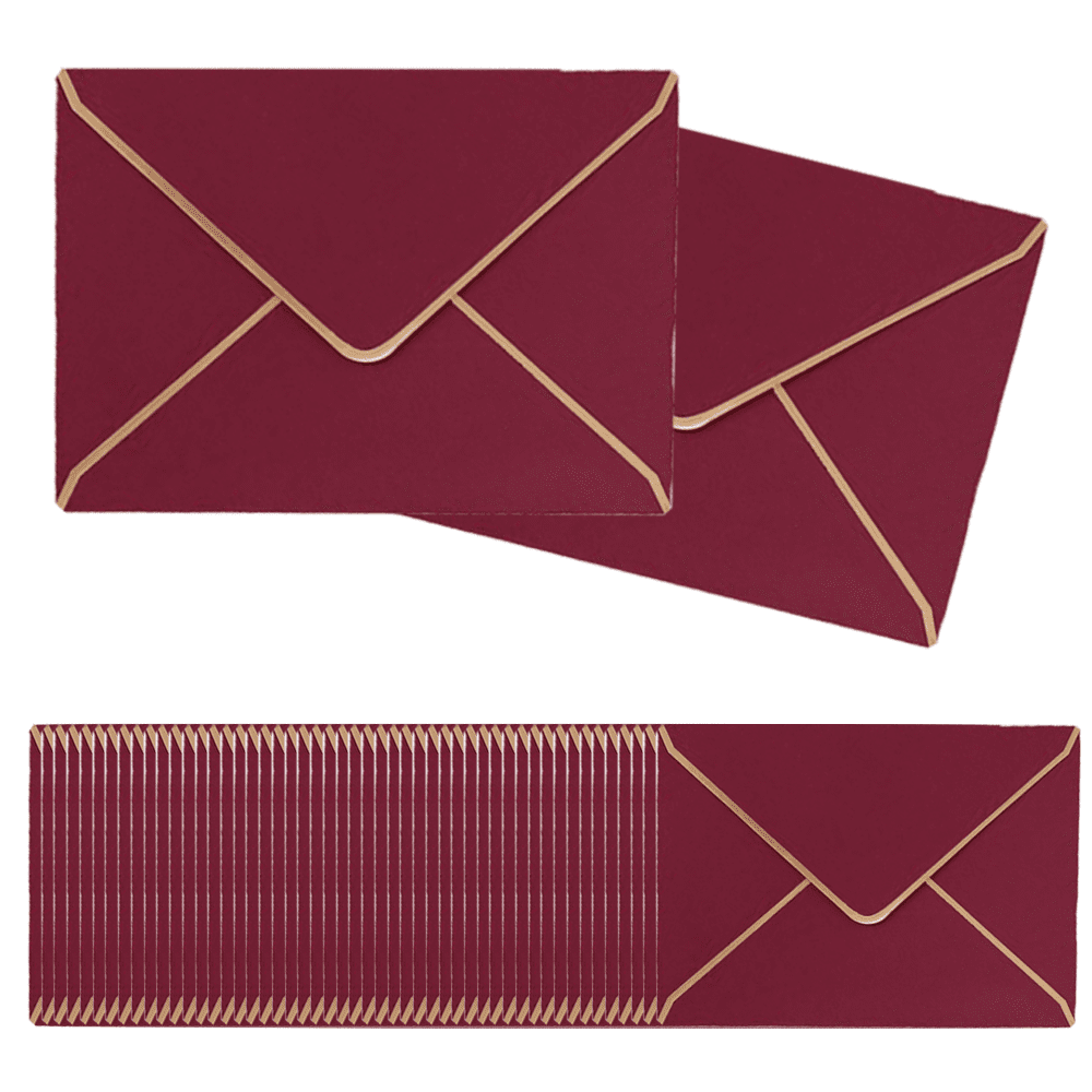 Papapt 50 Pack Envelopes Card with Gold Border for Office, Wedding Gift ...