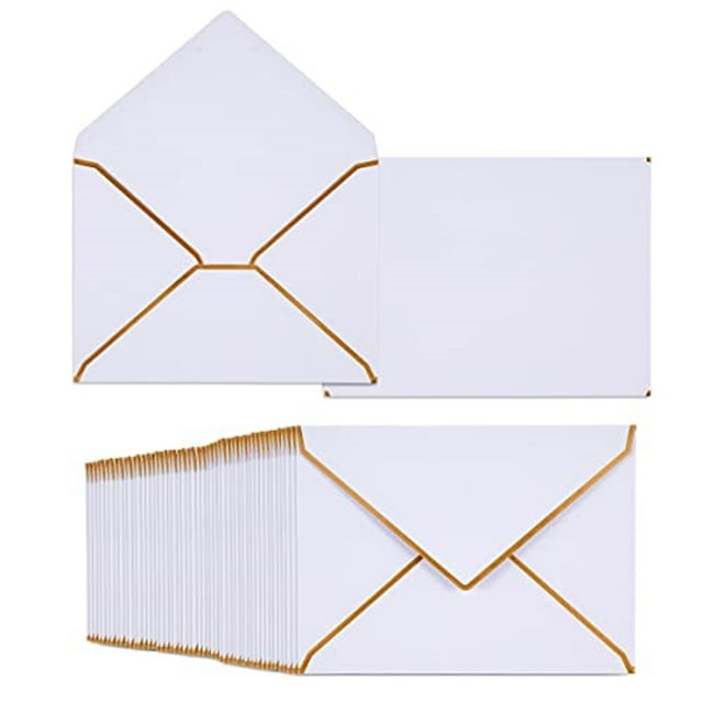 Papapt 50 Pack Envelopes Card with Gold Border for Office, Wedding Gift ...