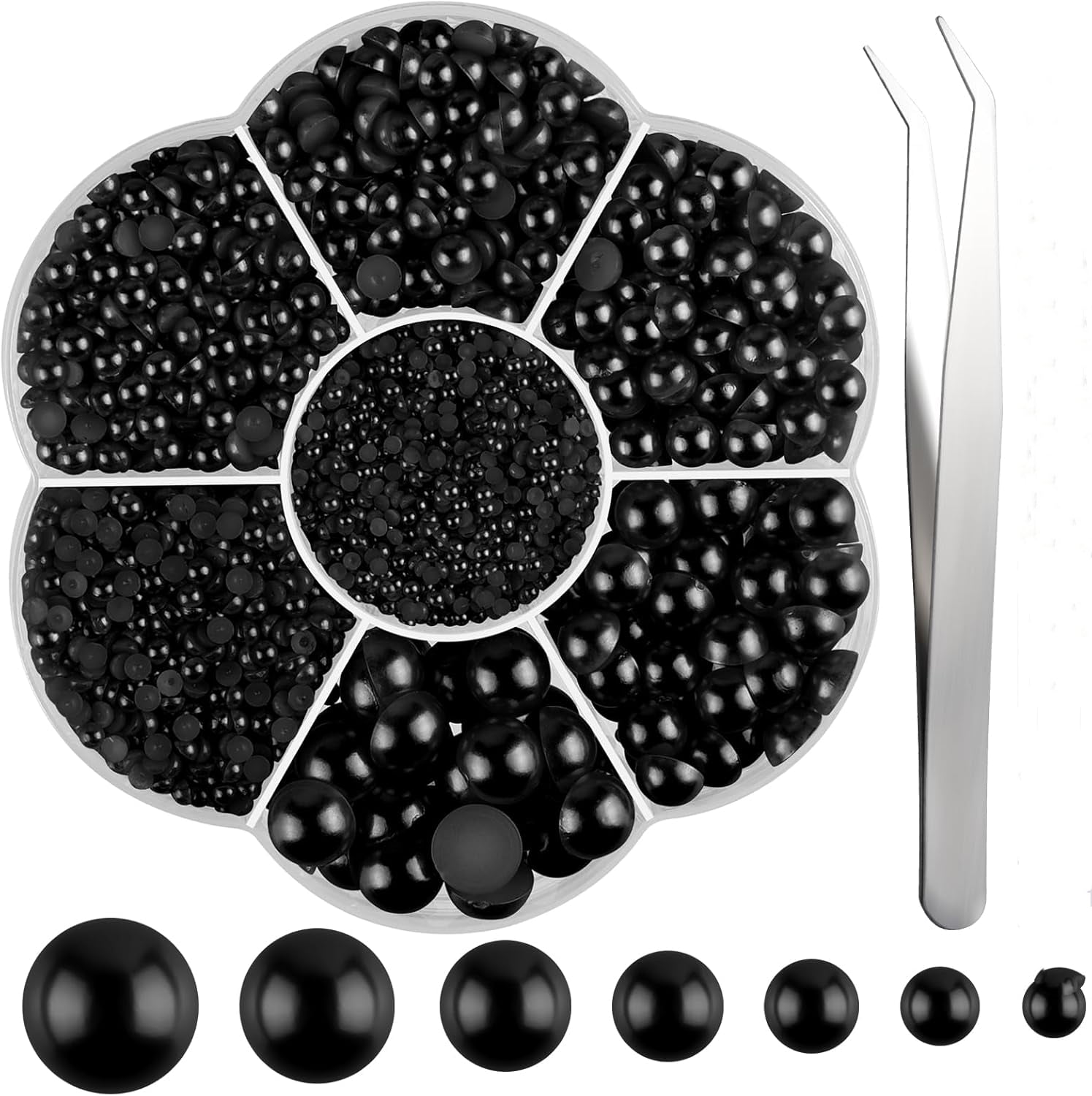 Papapt 6480 Pcs Flat Back Pearl 7 Sizes Half Pearl Bead Black Flatback ...