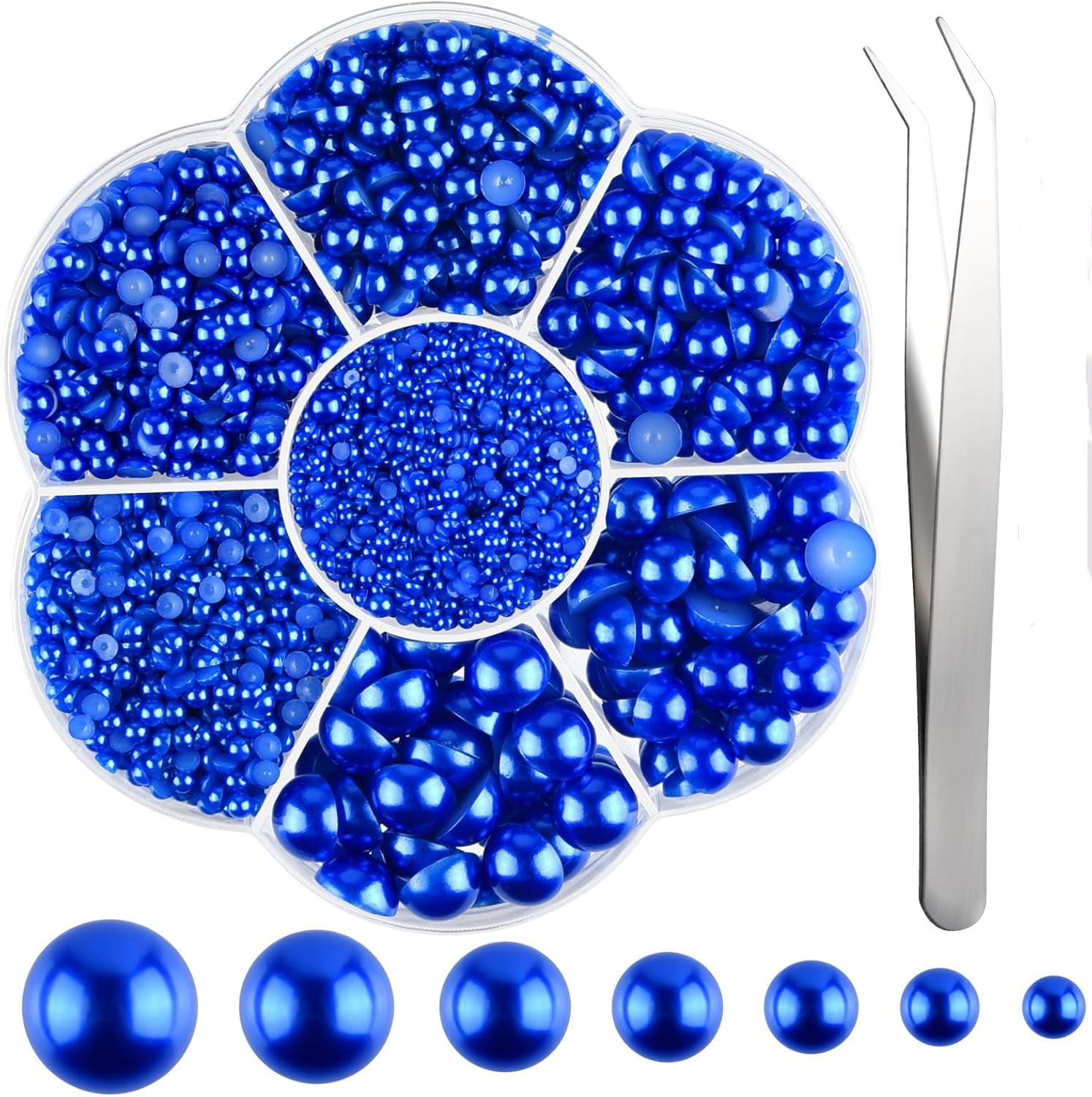 Papapt 6480 Pcs Flat Back Pearl 7 Sizes Half Pearl Bead Blue Flatback ...