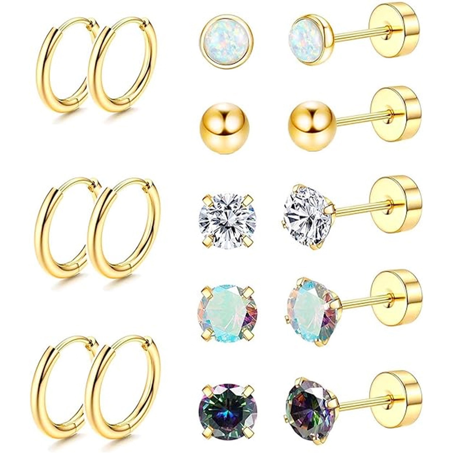 Papapt 8 Pairs Earrings Sets for Multiple Piercing, Lightweight 14K ...