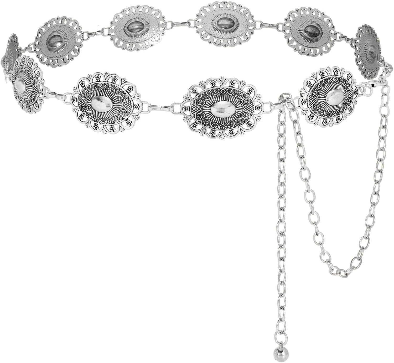 Women Concho Chain Belt Western Cowgirl Turquoise Metal Chain Belt for ...