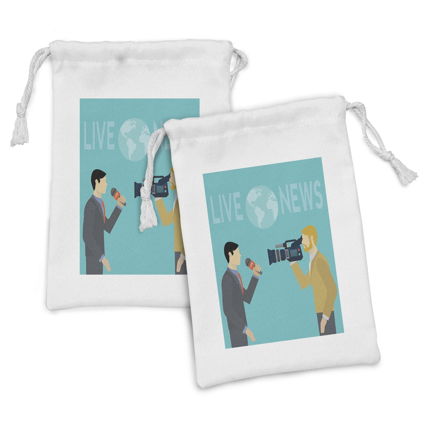 Paparazzi Fabric Pouch Set of 2, Live News with Cameraman and Reporter ...