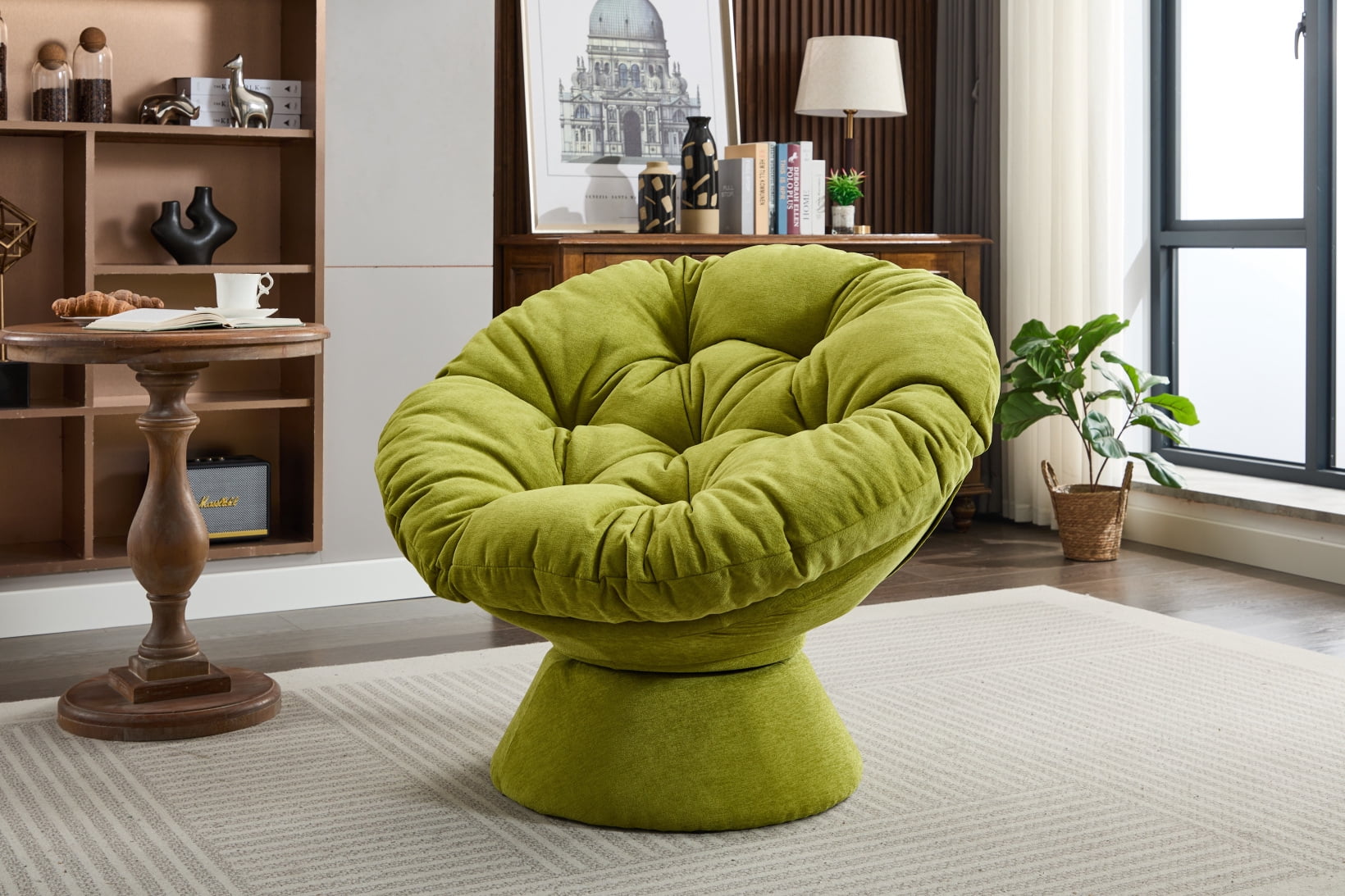 Papasan Chair with Cushion and Frame, 360° Swivel Accent Chair, Comfy ...